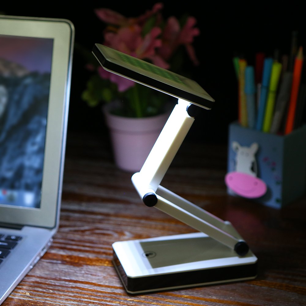 LED Table Lamp Portable Folding 24 Desk Light, Port 4 * AA Batteries Powered Operated with Sensitive Touch Control 3 Levels Adjustable Brightness Dimmable USB Charging for Students Reading Working