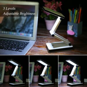 LED Table Lamp Portable Folding 24 Desk Light, Port 4 * AA Batteries Powered Operated with Sensitive Touch Control 3 Levels Adjustable Brightness Dimmable USB Charging for Students Reading Working