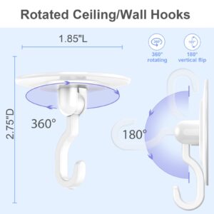 Adhesive Hooks Hanging Ceiling & Wall: Heavy Duty Damage-Free No-Drill Removable Self-Stick Wall Hook 6Pack White Hanger Plants Lights Bags Towels Clothes for Doors Cabinets Showers Bathrooms