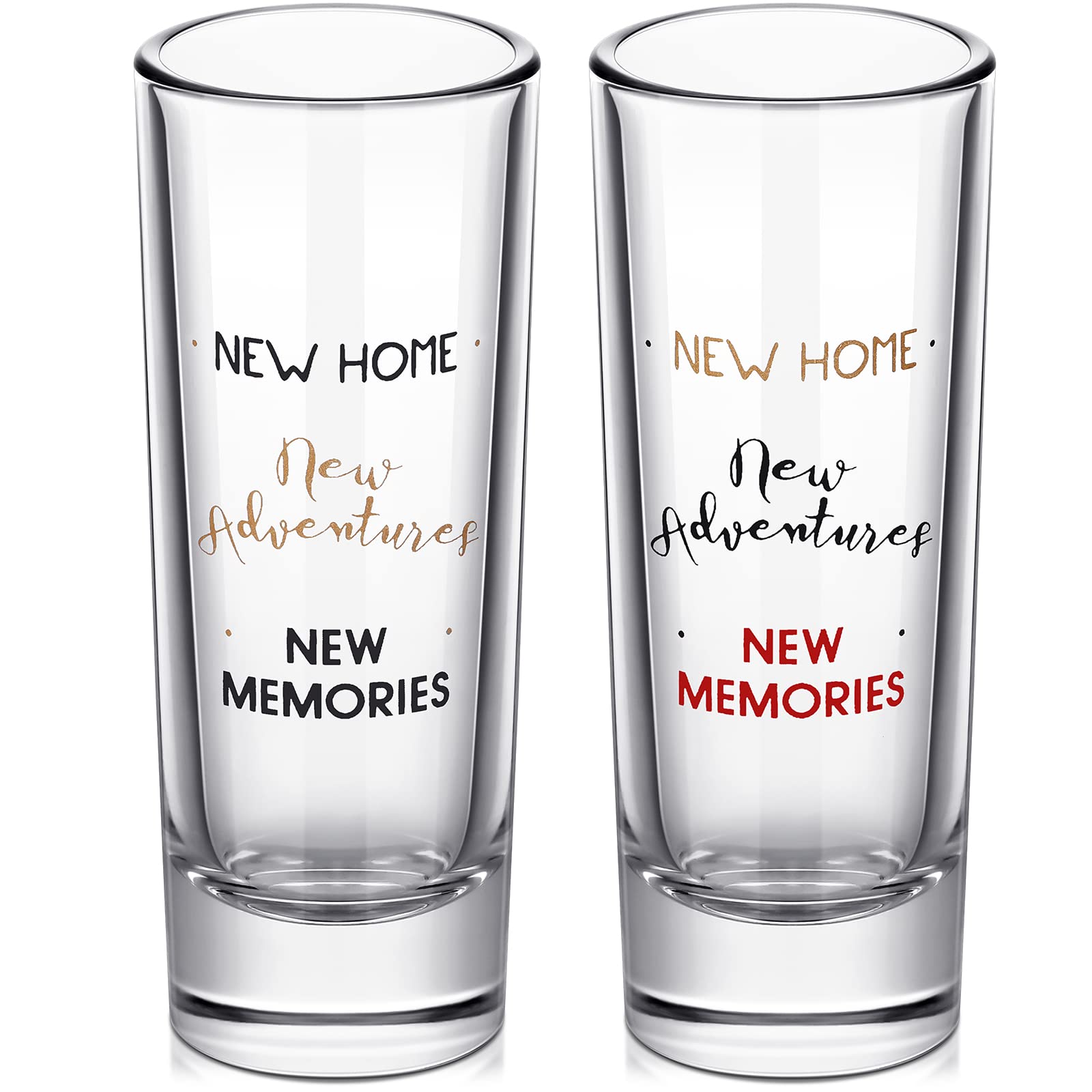 2 Pieces Housewarming Present Shot Glasses New Home New Adventures New Memories Home Wine Glass 2 oz Shot Glass House Warming Present Glass Wine Tumbler Tea Cup for Him, Her, Couple