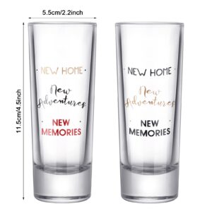 2 Pieces Housewarming Present Shot Glasses New Home New Adventures New Memories Home Wine Glass 2 oz Shot Glass House Warming Present Glass Wine Tumbler Tea Cup for Him, Her, Couple