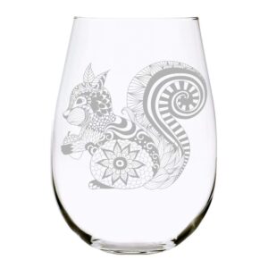 c & m personal gifts stemless wine glass – distinctive squirrel engraved cocktail glass made from lead-free crystal for men and women – ideal for squirrel lovers – 17 oz (s2)