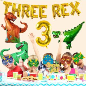 Three Dino Rex Birthday Party Decorations, Three Inspired Rex Letter Balloon T-Rex Dinosaur 3 Cake Topper for 3 Year Old Birthday Party Decorations,Boys Dinosaur Birthday Party Supplies