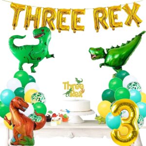 Three Dino Rex Birthday Party Decorations, Three Inspired Rex Letter Balloon T-Rex Dinosaur 3 Cake Topper for 3 Year Old Birthday Party Decorations,Boys Dinosaur Birthday Party Supplies