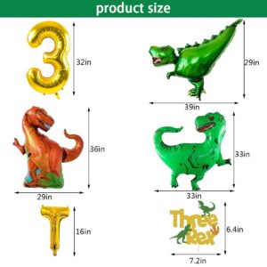 Three Dino Rex Birthday Party Decorations, Three Inspired Rex Letter Balloon T-Rex Dinosaur 3 Cake Topper for 3 Year Old Birthday Party Decorations,Boys Dinosaur Birthday Party Supplies