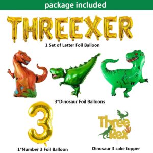 Three Dino Rex Birthday Party Decorations, Three Inspired Rex Letter Balloon T-Rex Dinosaur 3 Cake Topper for 3 Year Old Birthday Party Decorations,Boys Dinosaur Birthday Party Supplies