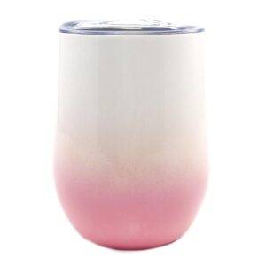 trend setters 12 oz stemless stainless steel wine tumbler with lid - white to pink ombre