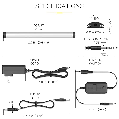 GETINLIGHT 12-inch Plug-in LED Under Counter Lights for Kitchen, Day Light 5000K, Pack of 6, IN-0110-26-SN-5K