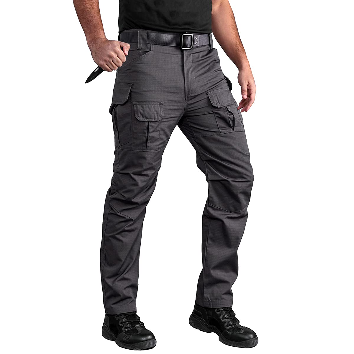 CARWORNIC Gear Men's Tactical Cargo Pants Waterpoof Lightweight Rip Stop EDC Military Combat Trousers Dark Grey