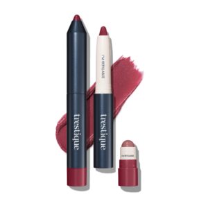 tre'stique trestique matte lip crayon, matte lipstick with built-in lip gloss balm, 2-in-1 lip liner set with lip crayon and lip balm, lipstick and lip gloss balm lip kit (belize bordeaux refillable)