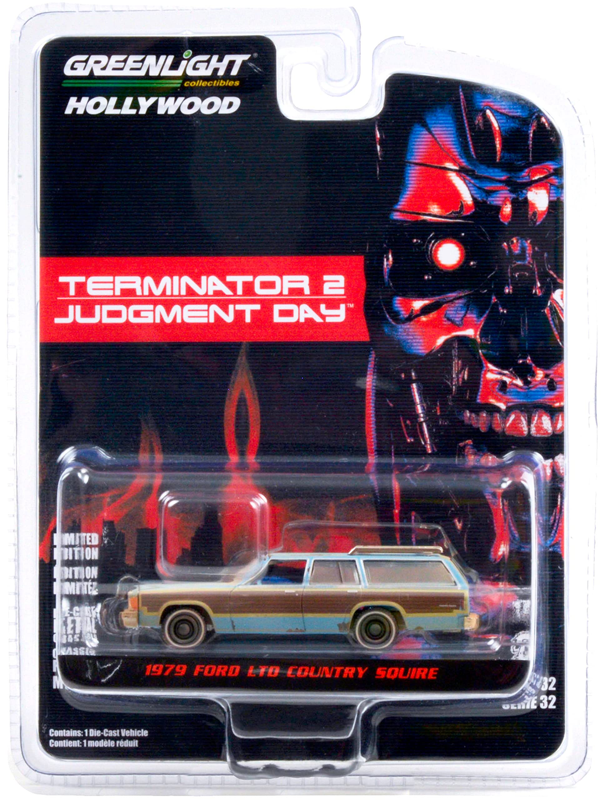 1979 Ford LTD Country Squire Light Blue w/Woodgrain Sides (Weathered) Terminator 2: Judgment Day 1991 Movie 1/64 Diecast Model by Greenlight 44920 C