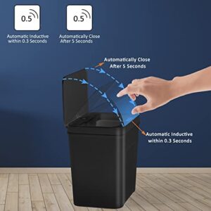 Bathroom Trash Can with Lid - Touchless 2.5 Gallon Automatic Motion Sensor Smart Trash Bin, Slim Plastic Narrow Garbage Can for Bathroom, Kitchen, Office, Bedroom, Recycle Black