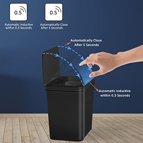 Bathroom Trash Can with Lid - Touchless 2.5 Gallon Automatic Motion Sensor Smart Trash Bin, Slim Plastic Narrow Garbage Can for Bathroom, Kitchen, Office, Bedroom, Recycle Black