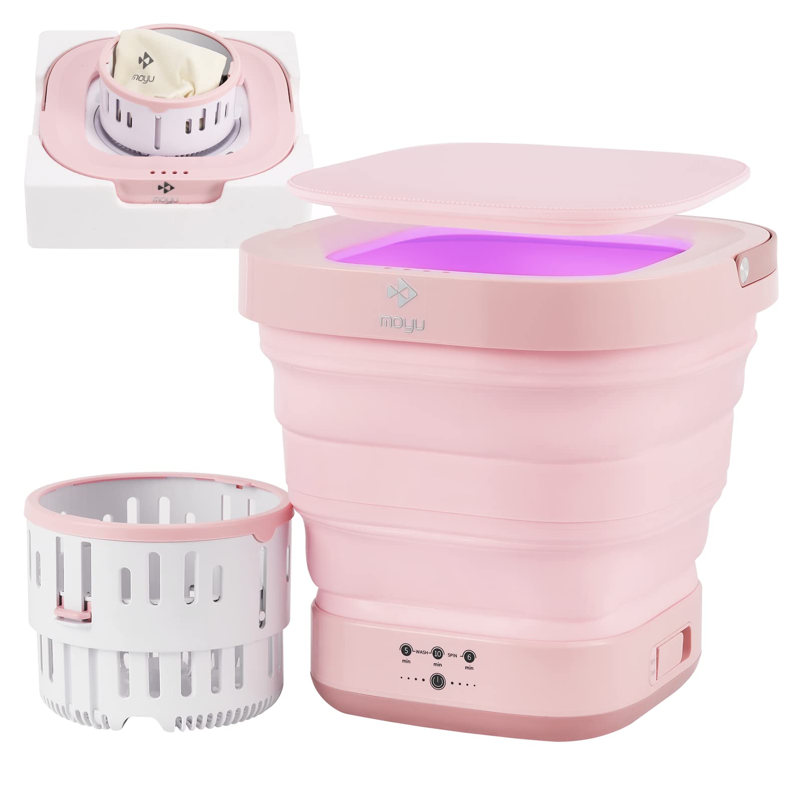 Portable Washing Machine Mini Washer with Drain Basket, Foldable Small Washer for Underwear, Socks, Baby Clothes, Towels, Delicate Items (White)