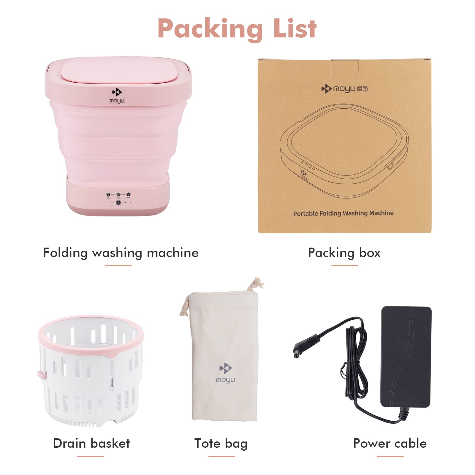 Portable Washing Machine Mini Washer with Drain Basket, Foldable Small Washer for Underwear, Socks, Baby Clothes, Towels, Delicate Items (White)