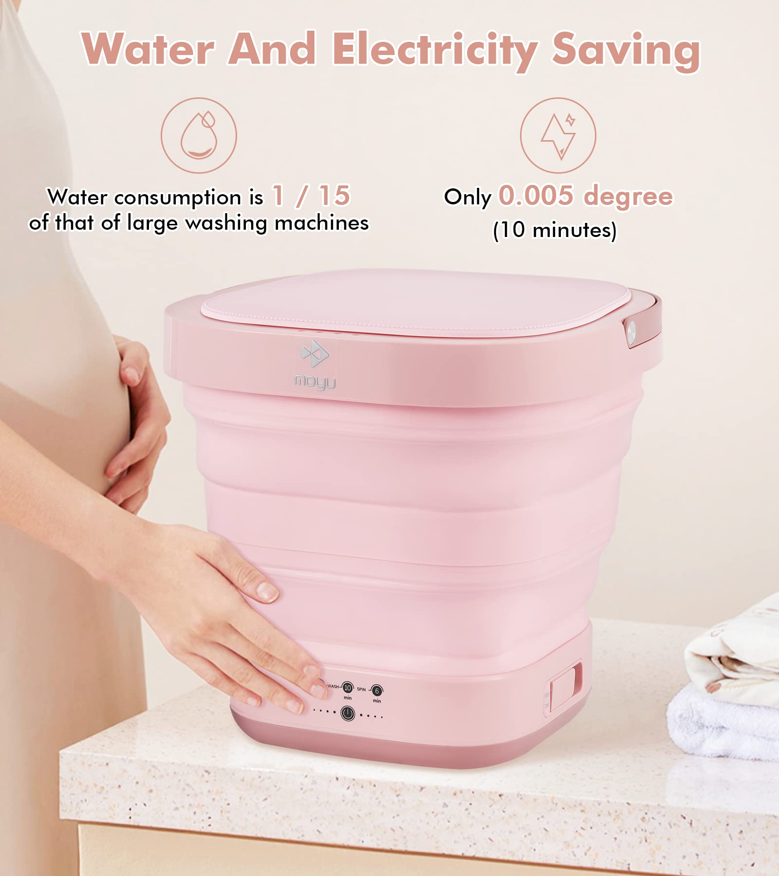 Portable Washing Machine Mini Washer with Drain Basket, Foldable Small Washer for Underwear, Socks, Baby Clothes, Towels, Delicate Items (White)