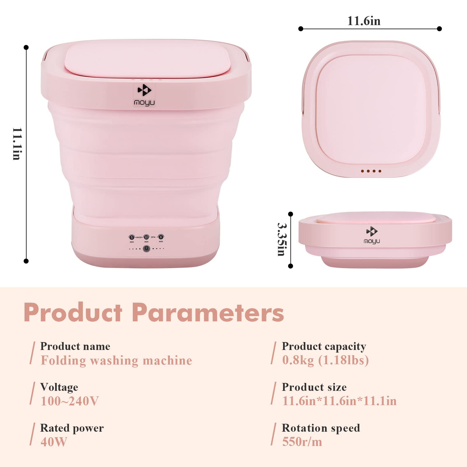 Portable Washing Machine Mini Washer with Drain Basket, Foldable Small Washer for Underwear, Socks, Baby Clothes, Towels, Delicate Items (White)