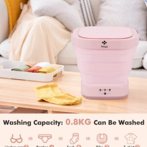 Portable Washing Machine Mini Washer with Drain Basket, Foldable Small Washer for Underwear, Socks, Baby Clothes, Towels, Delicate Items (White)