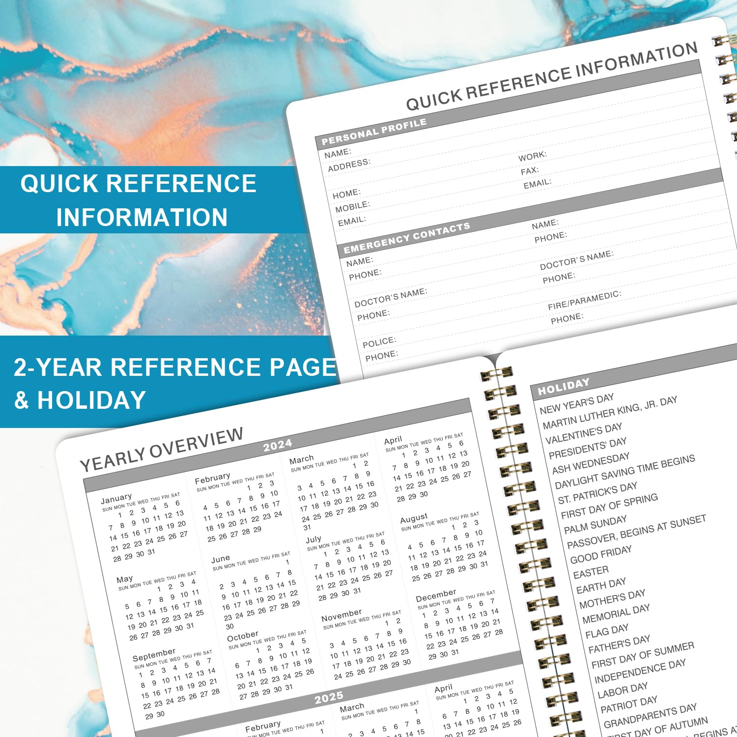 2024 Weekly Appointment Book & Planner - 2024 Daily Hourly Planner, January 2024 - Decmber 2024, 8" x 10", 30-Minute Interval Appointment Book 2024 with Thick Paper - Contrast Watercolor