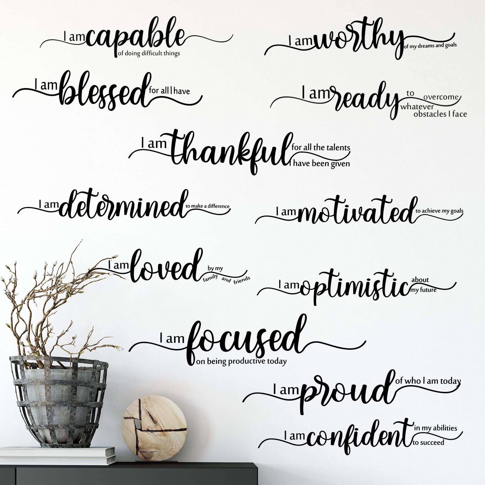 Motivational Wall Decor Black Inspirational Wall Art Inspirational Quote Wall Stickers Vinyl Positive Wall Decal for Living Room Bedroom Office Nursery Restaurants Offices, 2 Sheets