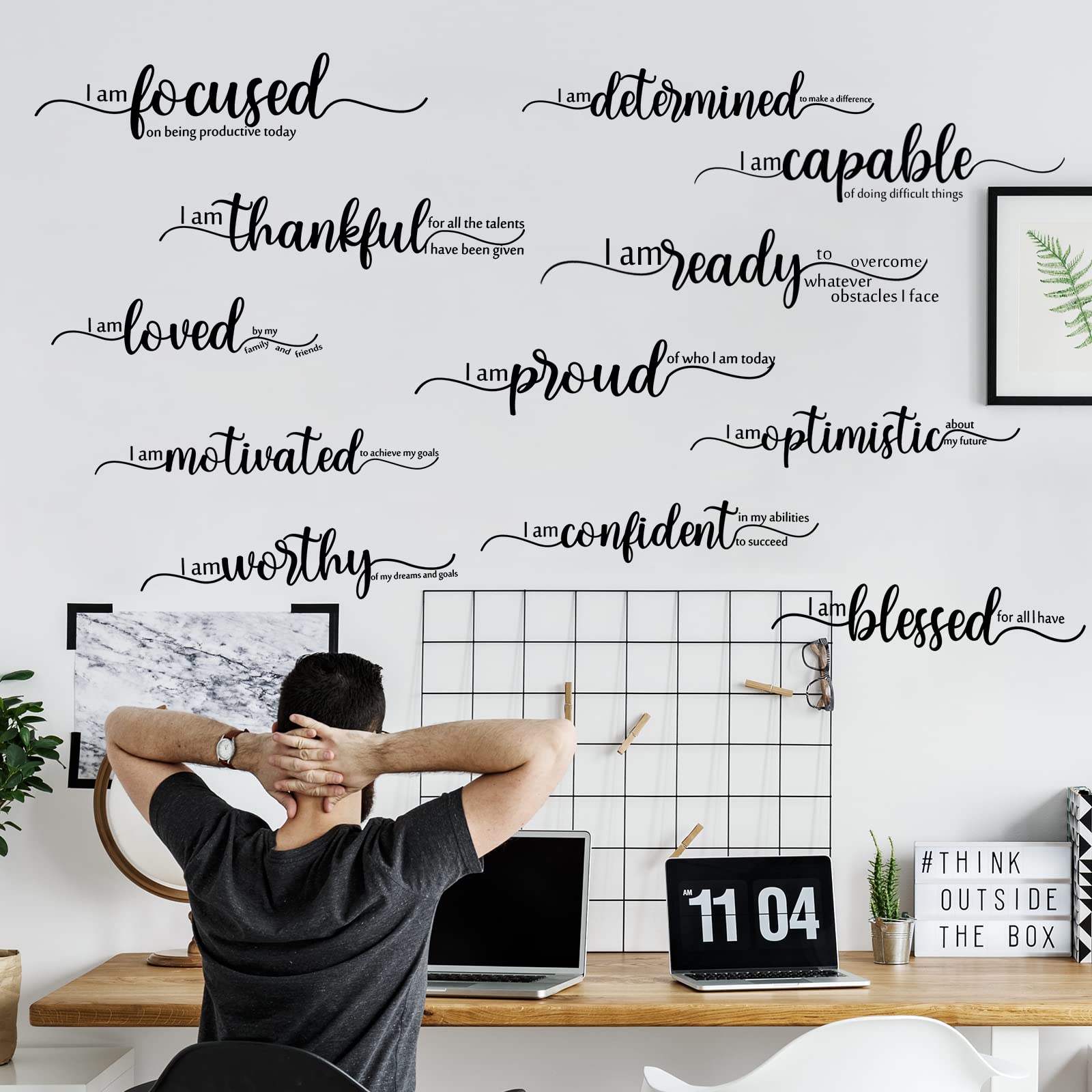 Motivational Wall Decor Black Inspirational Wall Art Inspirational Quote Wall Stickers Vinyl Positive Wall Decal for Living Room Bedroom Office Nursery Restaurants Offices, 2 Sheets