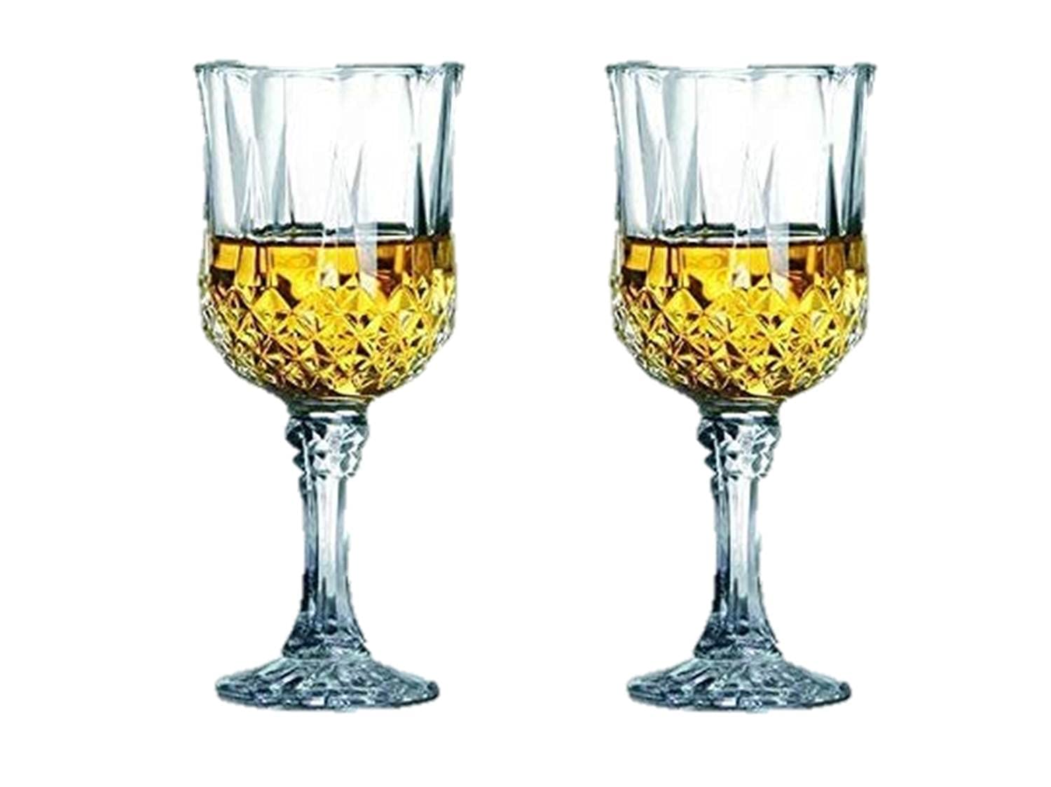 JNSM Wine Glasses/Crystal Clear Champagne Wine Glasses with Diamond Cuts for Any Occasion (220ml, Set of 2)