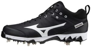 mizuno 9-spike men's metal baseball cleat 11 1/2, black-white (9000)