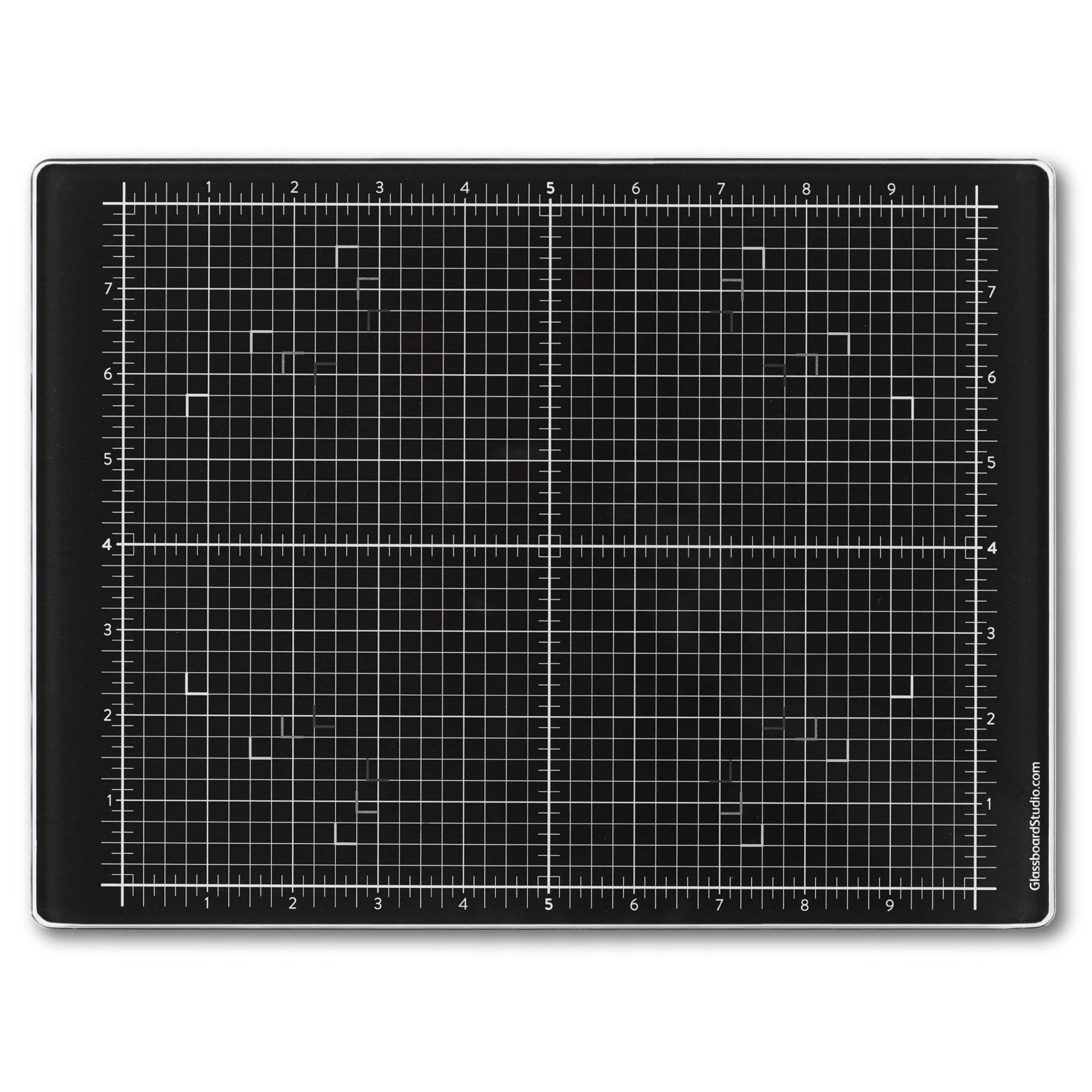 GLASSBOARD STUDIO Rich Black Glass Craft Mat (9x12in) - Magnetic, Heat & Scratch Resistant, Stain-Proof for Crafting, Cutting, Painting, Mixed Media Artwork - Grid & Angle Lines, Non-Slip Rubber Feet