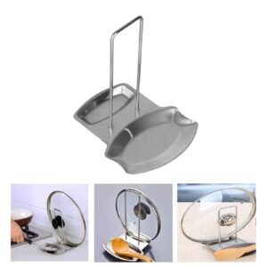 304 Stainless Steel Pan Cover Rack, Storage Shelf Organizer Spoon Rest with Drain Tray Stainless Steel Pan Pot Cover Lid Rack Shelf Stand for Pots Pans Spoons