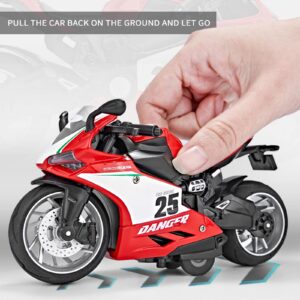 Toy Motorcycle,Pull Back Motorcycle Toy with Sounds and Lights ,1:12 Scale Motorcycle Model Toy for Kids, Pull Back Vehicle for Age 3+ Year Old Birthday Christmas Party Supplies (Red)