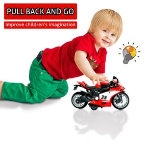 Toy Motorcycle,Pull Back Motorcycle Toy with Sounds and Lights ,1:12 Scale Motorcycle Model Toy for Kids, Pull Back Vehicle for Age 3+ Year Old Birthday Christmas Party Supplies (Red)