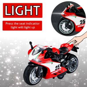 Toy Motorcycle,Pull Back Motorcycle Toy with Sounds and Lights ,1:12 Scale Motorcycle Model Toy for Kids, Pull Back Vehicle for Age 3+ Year Old Birthday Christmas Party Supplies (Red)