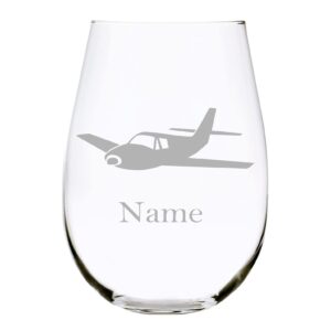 Airplane with name stemless wine glass, 17 oz.