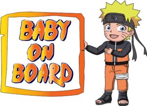 baby on board sign super funny cartoon sticker to caution drivers by placing warning decals on car accessories windows bumpers for safety measures perfectly designed anime in |5" height x 7" width|