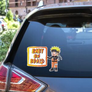 Baby on Board Sign Super Funny Cartoon Sticker to Caution Drivers by Placing Warning Decals on Car Accessories Windows Bumpers for Safety Measures Perfectly Designed Anime in |5" Height X 7" Width|