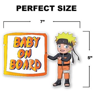 Baby on Board Sign Super Funny Cartoon Sticker to Caution Drivers by Placing Warning Decals on Car Accessories Windows Bumpers for Safety Measures Perfectly Designed Anime in |5" Height X 7" Width|