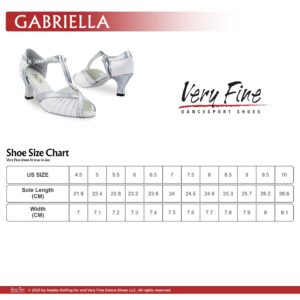 Very Fine Womens Dance Shoe Gabriella Bachata Swing Salsa Latin Ballroom White Satin and Silver 2.5" Heel US 5.5 M