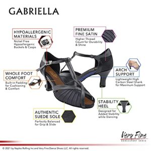 Very Fine Womens Dance Shoe Gabriella Bachata Swing Salsa Latin Ballroom Black Satin 2.5" Heel 9.5 US