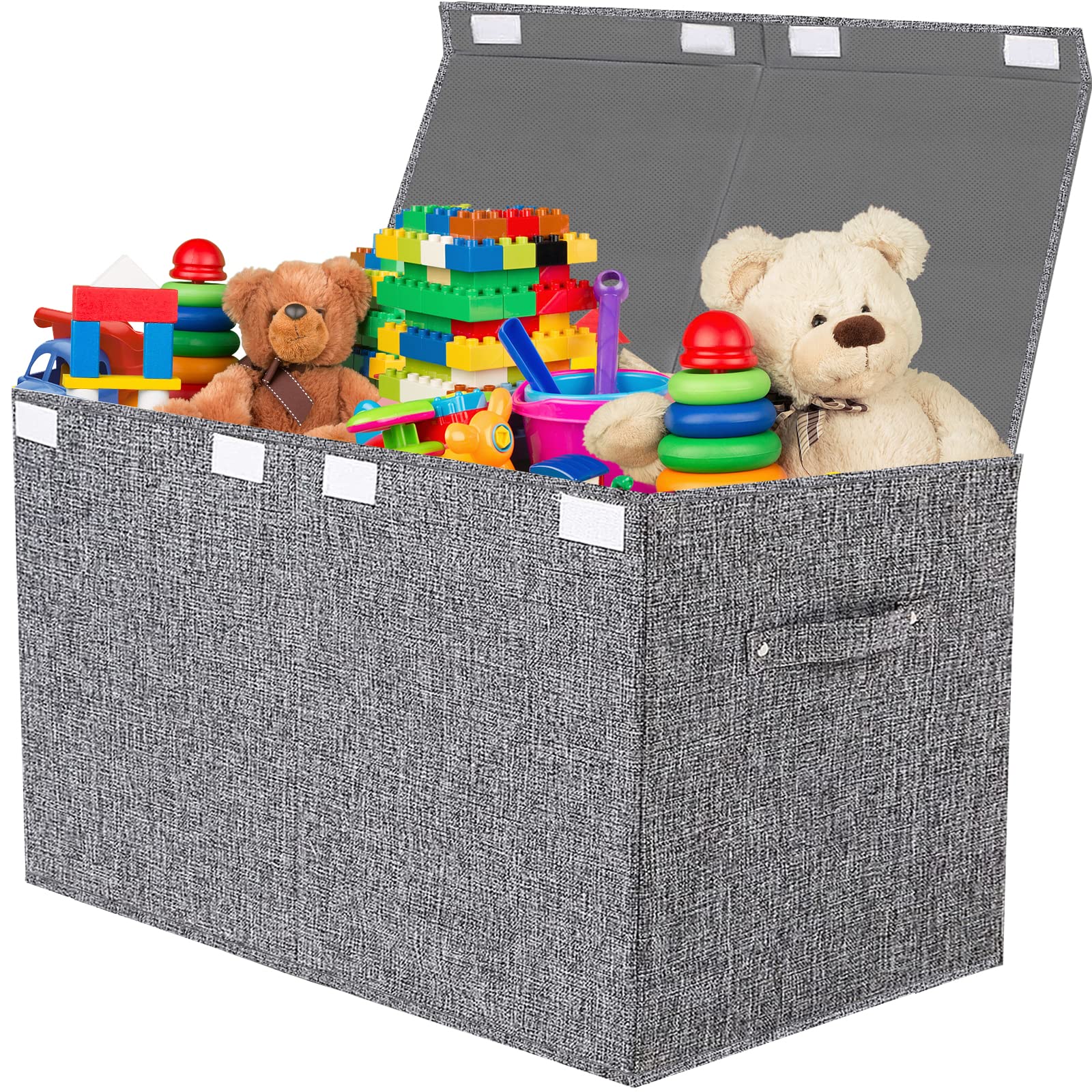 VERONLY Large Toy Box Chest Storage with Lid - Collapsible Kids Toys Boxes Organizer Bins Baskets with Handles for Boys, Girls,Nursery,Playroom,Clothes,Blanket,Bedroom( Gray)