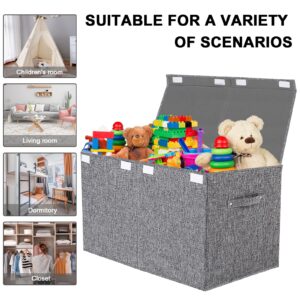 VERONLY Large Toy Box Chest Storage with Lid - Collapsible Kids Toys Boxes Organizer Bins Baskets with Handles for Boys, Girls,Nursery,Playroom,Clothes,Blanket,Bedroom( Gray)