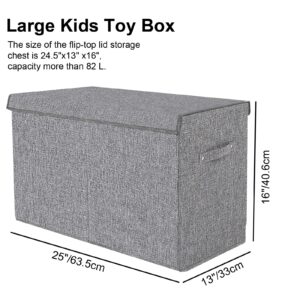 VERONLY Large Toy Box Chest Storage with Lid - Collapsible Kids Toys Boxes Organizer Bins Baskets with Handles for Boys, Girls,Nursery,Playroom,Clothes,Blanket,Bedroom( Gray)