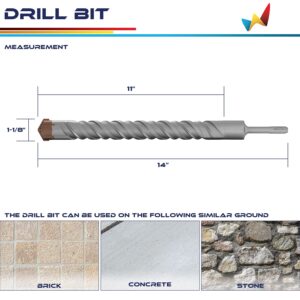 Windscreen4less 1-1/8" SDS Plus Hammer Drill Bit for Concrete Cement Rotary Masonry Hammer