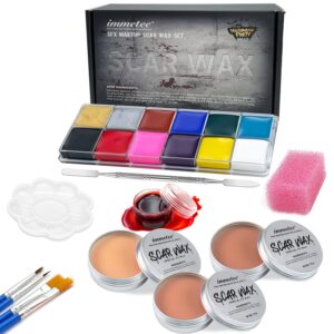 immetee scar wax sfx makeup kit, face & body paint, christmas halloween makeup kit, fake blood, painting brushes, spatula, stipple sponge, stage theatrical party cosplay, carnival