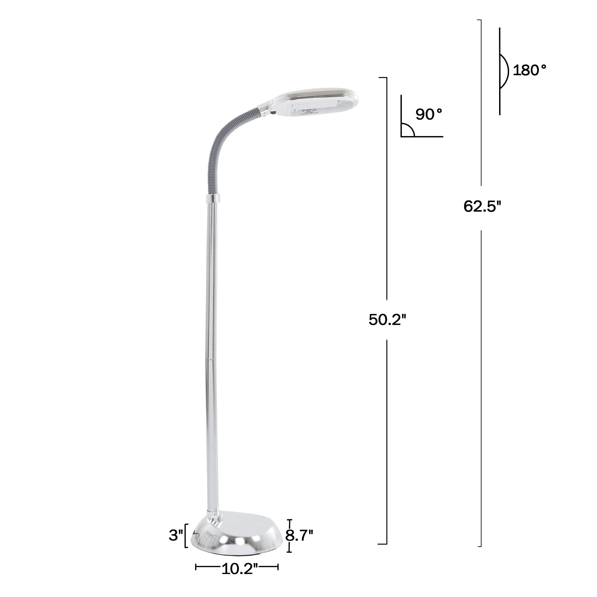 Adjustable Floor Lamp – Full Spectrum Natural Sunlight Lamp with Bendable Neck - Reading, Crafts, Esthetician Floor Light by Lavish Home (Chrome)