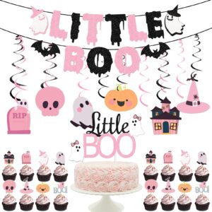 glitter pink little boo banner boo garland,bats decor,halloween bats,halloween ghost for halloween girl baby shower,little boo baby shower decorations,pink black girl birthday party banner