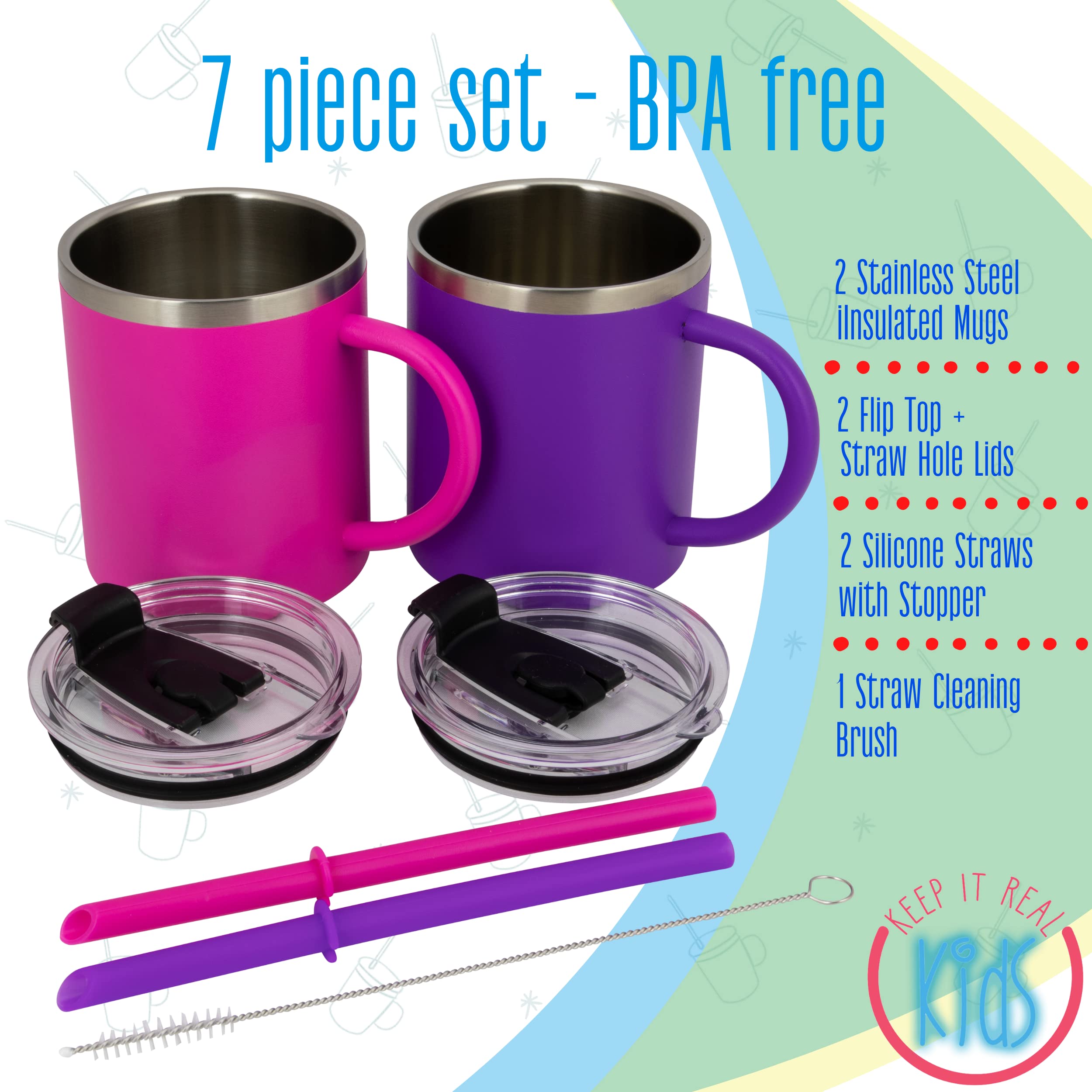 Real Deal Steel "Keep it Real Kids Mugs - 100% Lead and BPA Free Kids Coffee Mug for Hot Chocolate - Set of 2