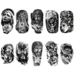 roarhowl temporary tattoo women men temporary tattoos black gray large tattoo jesus angel 3d realism easter tattoo tattoo sleeves10 sheets