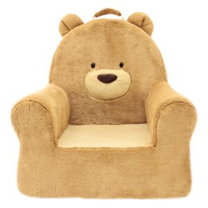 soft landing animal adventure brown sweet seats, premium and comfy toddler lounge chair with carrying handle & side pockets bear