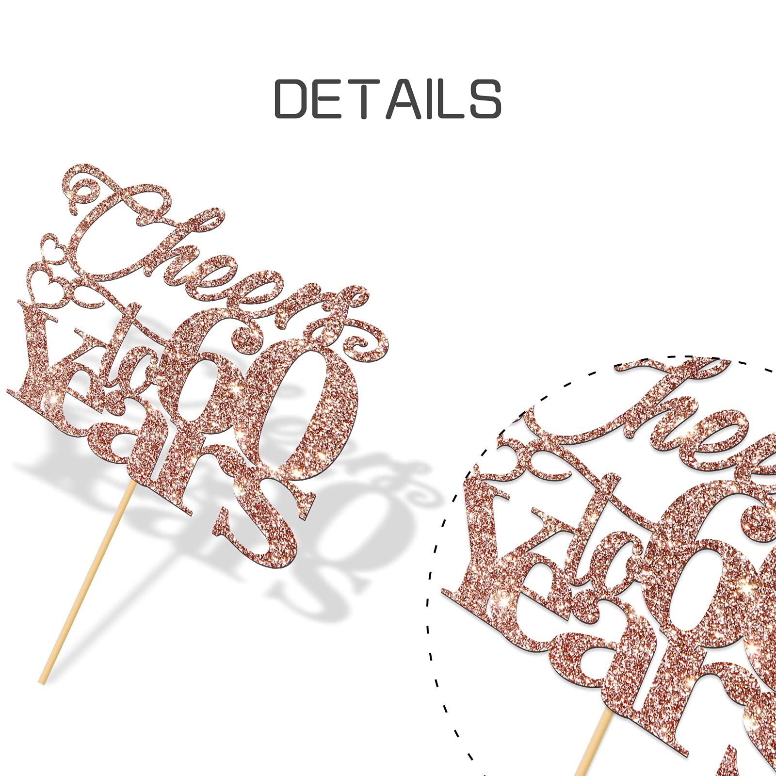 WeBenison Cheers to 60 Years Cake Topper/Happy 60th Birthday Cake Decorations/Happy 60th Anniversary Party Supplies Rose Gold Glitter