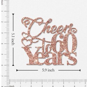 WeBenison Cheers to 60 Years Cake Topper/Happy 60th Birthday Cake Decorations/Happy 60th Anniversary Party Supplies Rose Gold Glitter